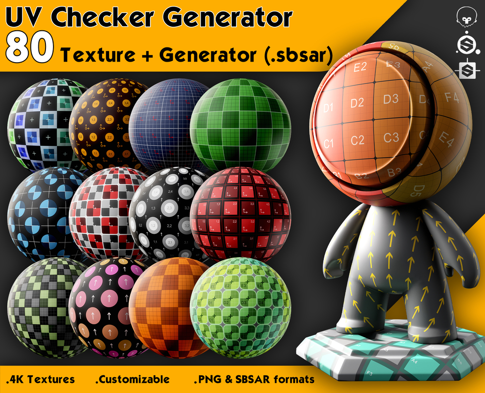 UV Checker Generator + 80 UV Textures (4K)