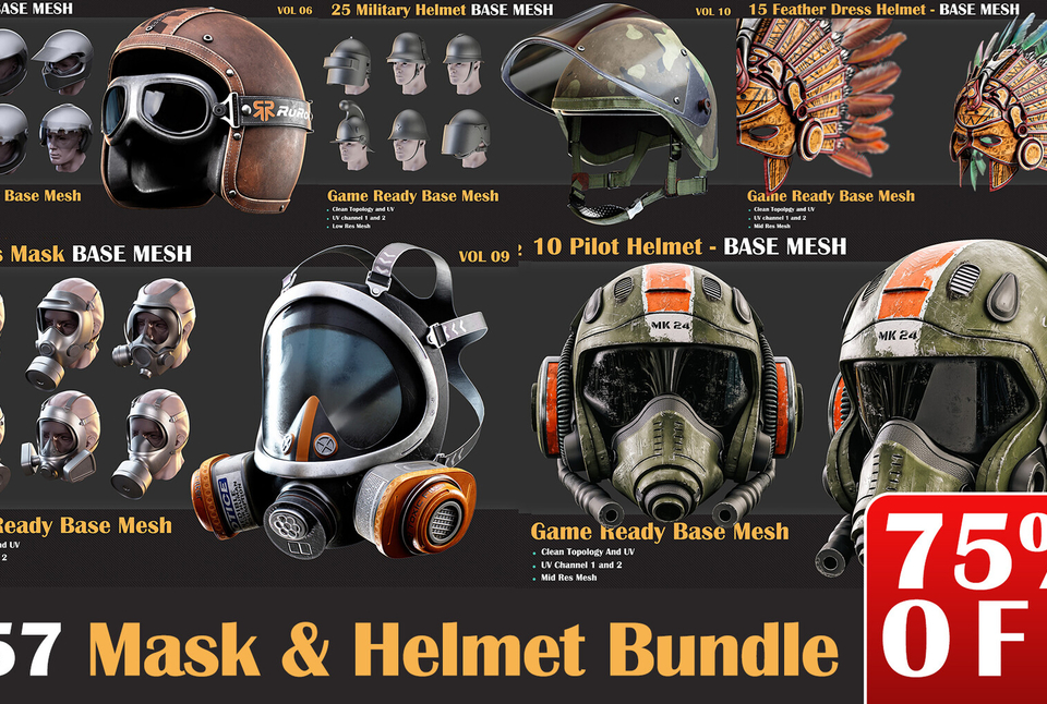 157 Mask & Helmet Base Mesh Bundle