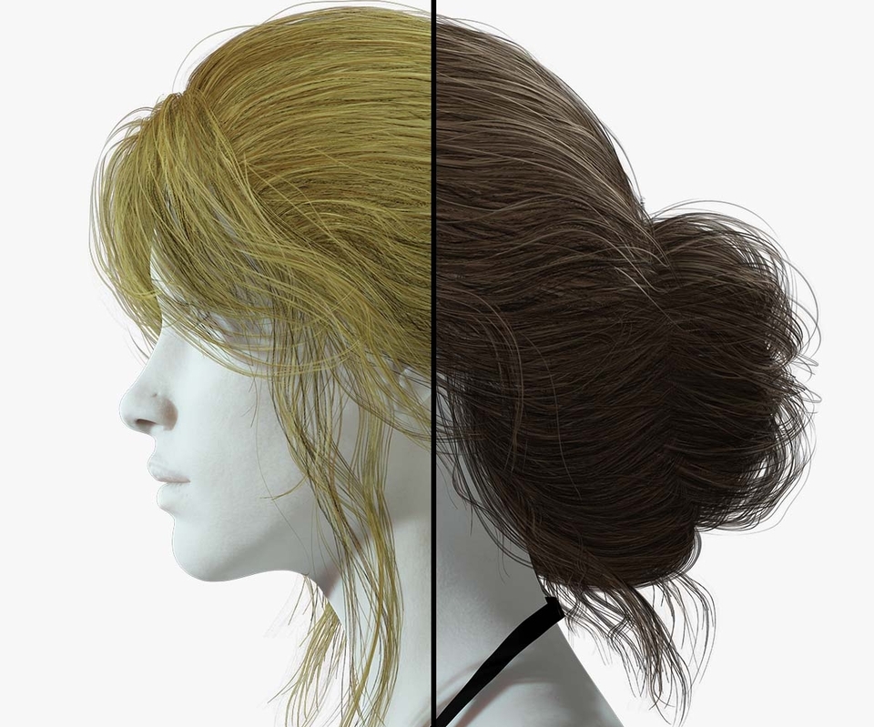 Female hair poly cards realistic Low-poly