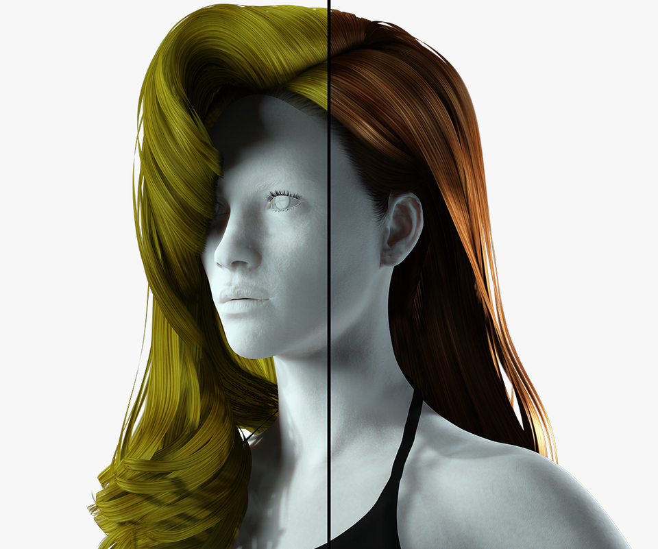 Realistic long hair female Low-poly