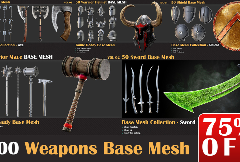 300 Weapons Base Mesh Bundle
