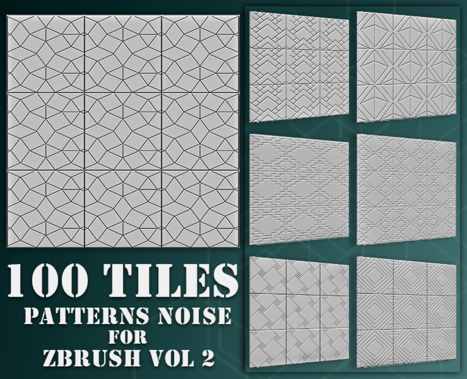 100 Tiles Patterns Noise for Zbrush Vol 2