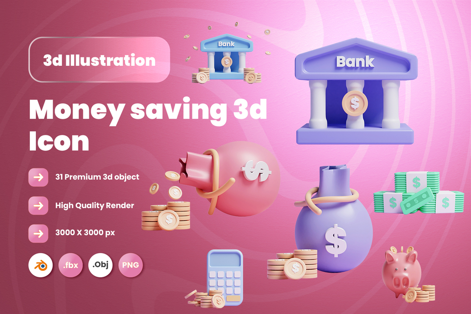 Money saving 3d Illustration Icon Pack