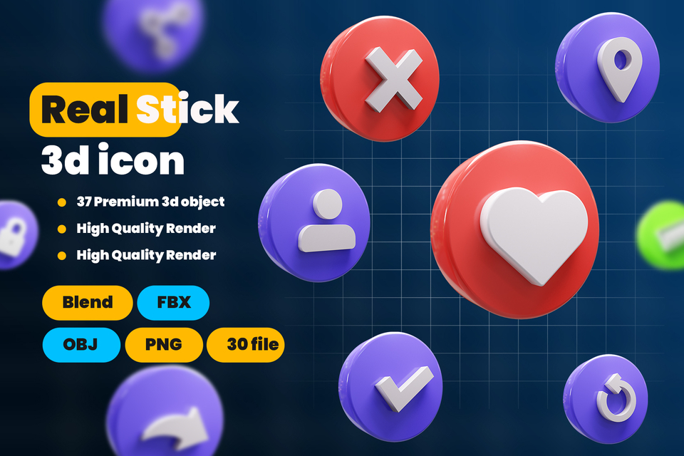 Web Apps Real stick 3d Illustration Icon Pack
