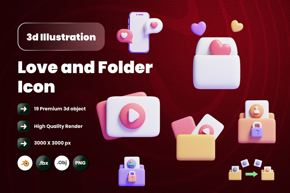 Love and Folder 3d Illustration Icon Pack