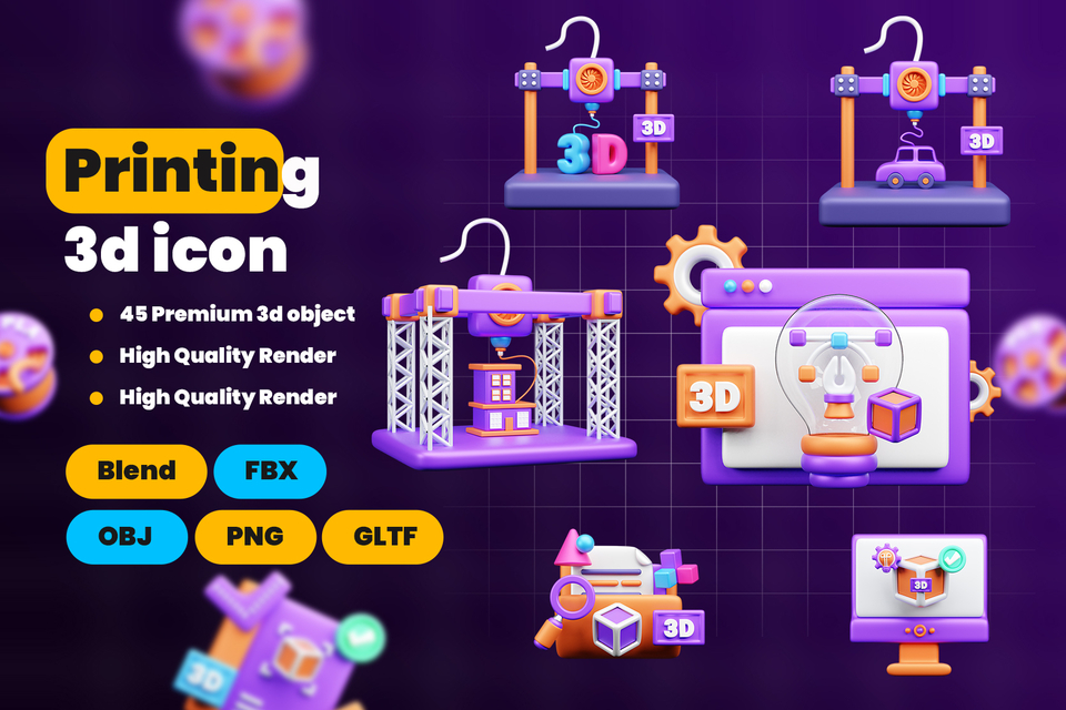 Printing 3d Illustration Icon Pack