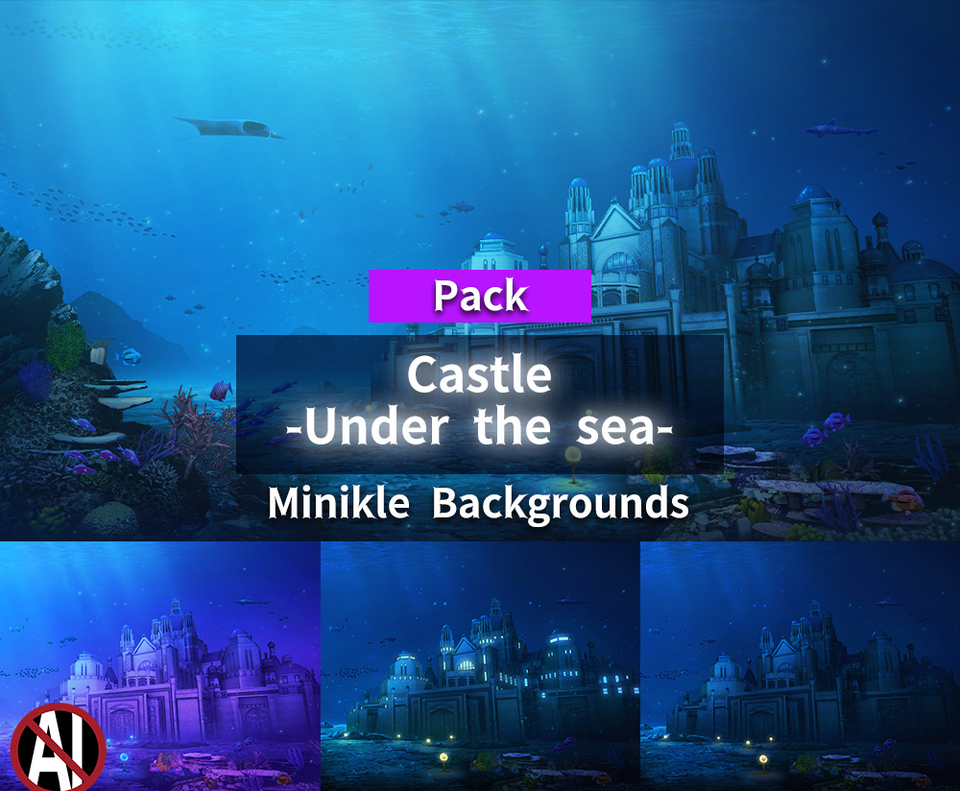 2D Sea castle Backgrounds pack -Fantasy07