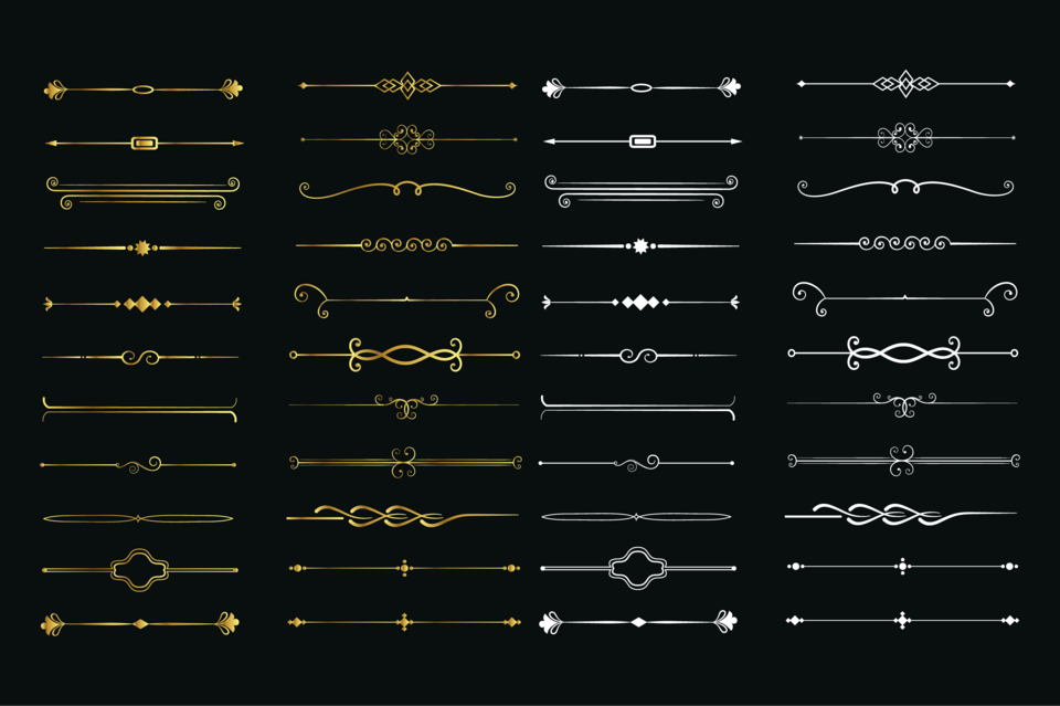 Golden vintage floral calligraphic lines elements