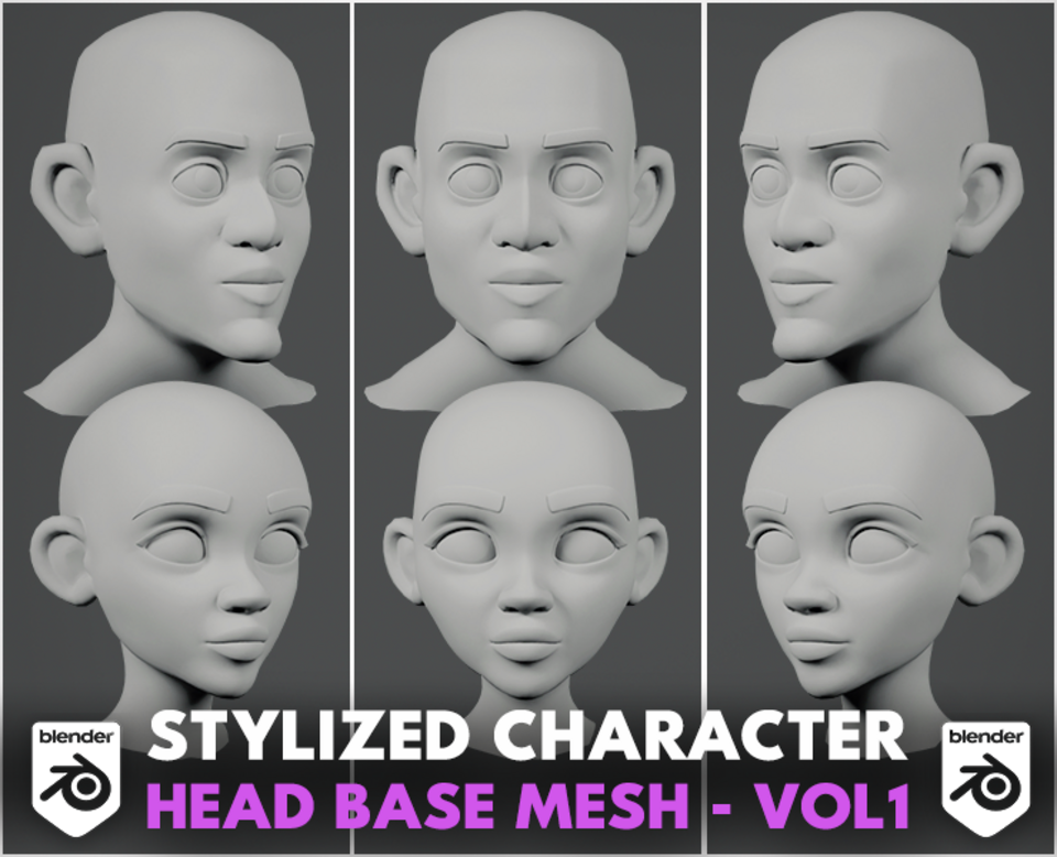 Stylized Character Head Base Mesh - Vol1