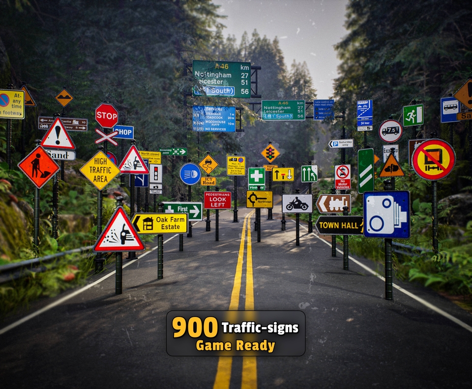 900 Traffic Sign Pack - Game Ready