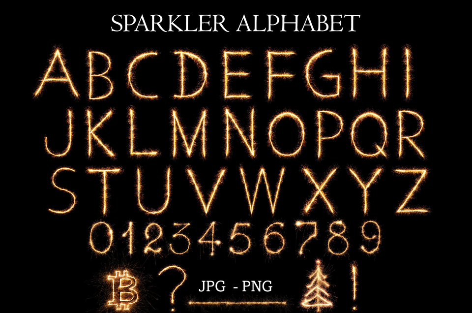 Sparklers alphabet photo overlays, spark letter glowing