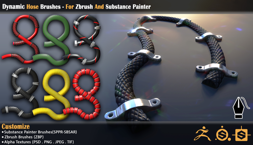 Dynamic Hose Brushes - For Zbrush And Substance Painter