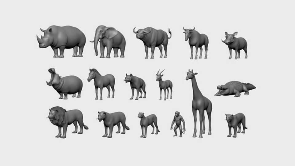 16 Wild Animal Collection - Topology + UV Map