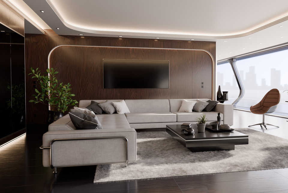 Modern Wooden Living Room 3D Model