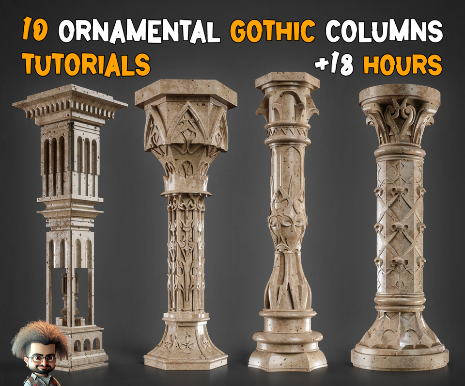 10 Ornamental Gothic Columns Tutorials - Vol 05