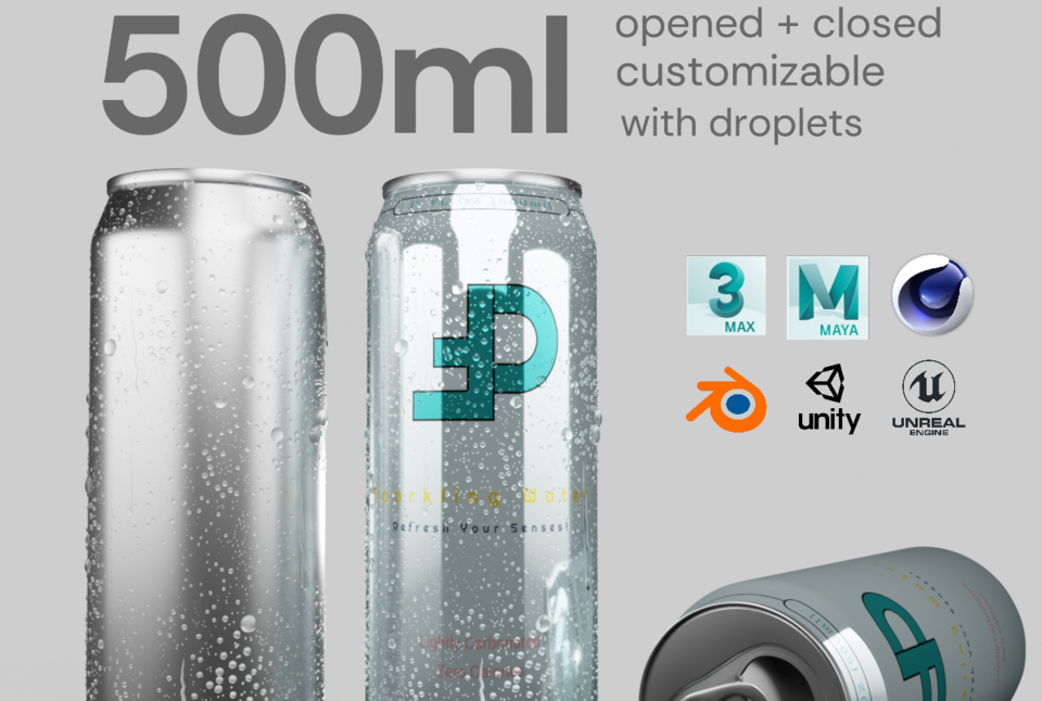 Regular 500ml Beverage Can Open and Closed Tabs with Droplets Low-poly ...