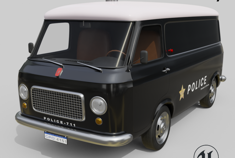 Realistic Vintage Police Van High-Detail Game-Ready Render Asset Low ...