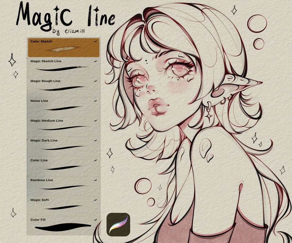 Magic-Gradient line art brushes for PROCREATE + ️INSTRUCTION ️