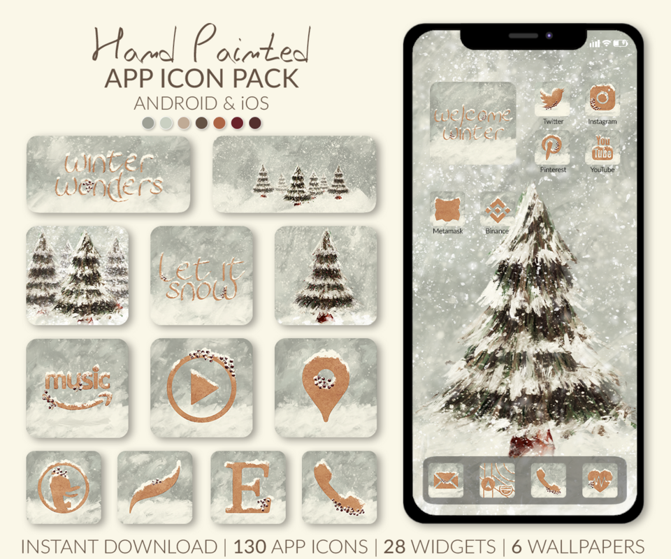 Winter Vibes APP ICON PACK || Hand Painted Icons, Widgets, Wallpapers ...