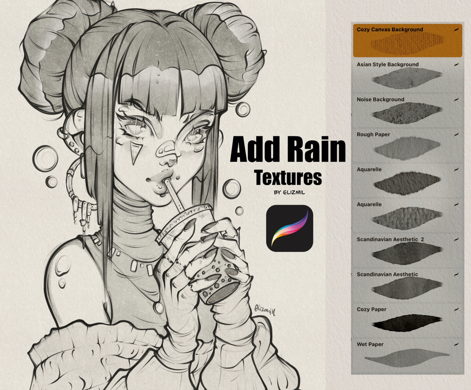 ⭐️ Textures for Procreate "Add Rain" by elizmil + INSTRUCTION
