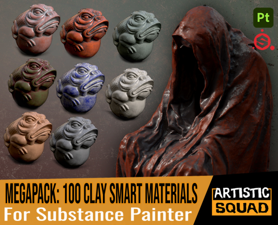 Megapack 100 Clay smart materials for Substance Painter