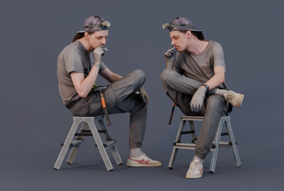 Hardworking Break - Seated Worker on a Smoke Break