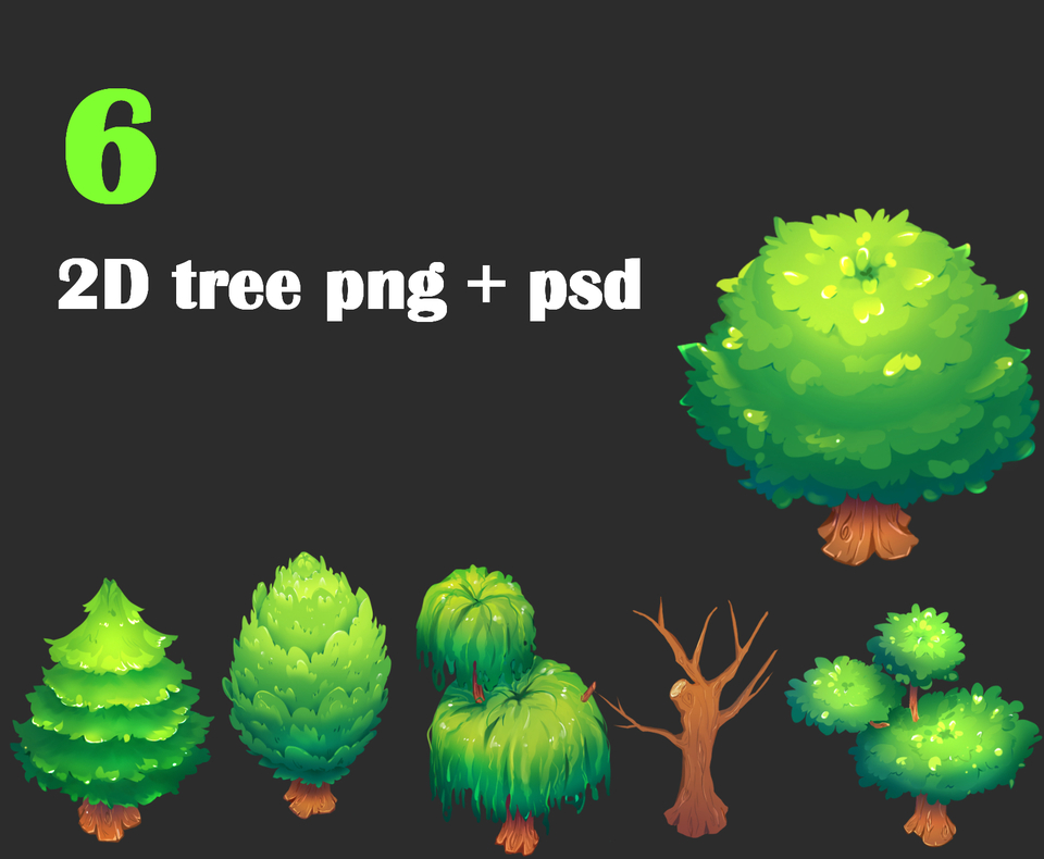 6 2D trees fantasy ( png + psd )