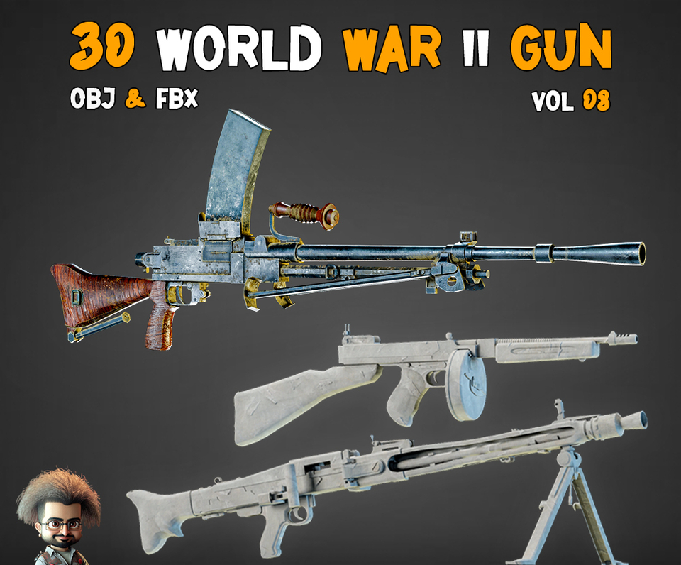 30 World War II Guns Base Mesh - Vol 08