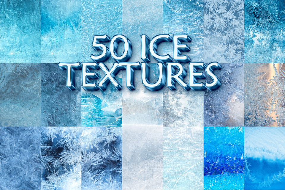 50 Ice Textures, Frost Overlays, Frozen Winter Cracked Background