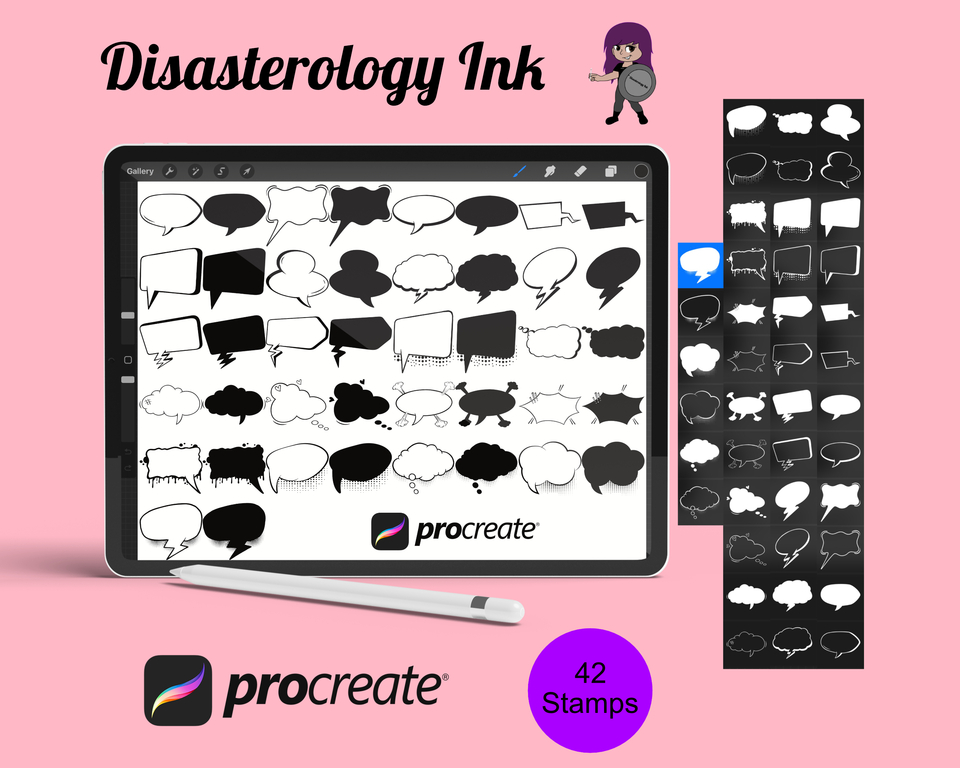 Comic Speech Bubbles Set 2 Procreate Brush Stamps, 42 Icons