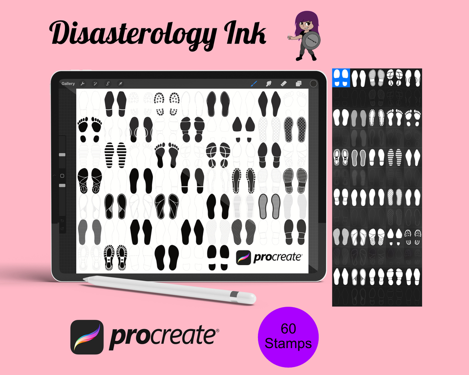 Footprint Shoe Prints Set 1 Procreate Brush Stamps, 60 Foot Shoe Prints