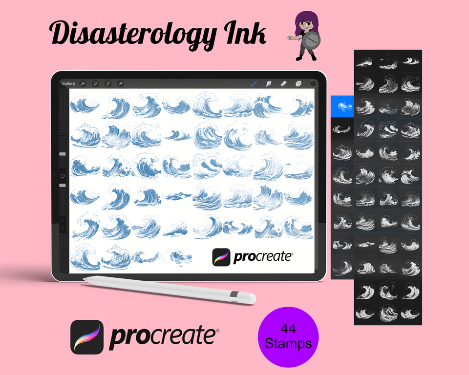 Ocean Sea Waves Set 1 Procreate Brush Stamps, 44 Waves