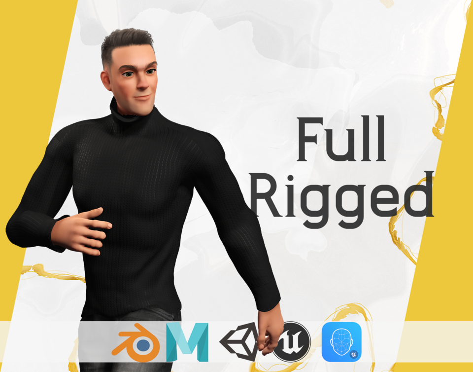 casual male turtle-neck cartoon semi Realistic