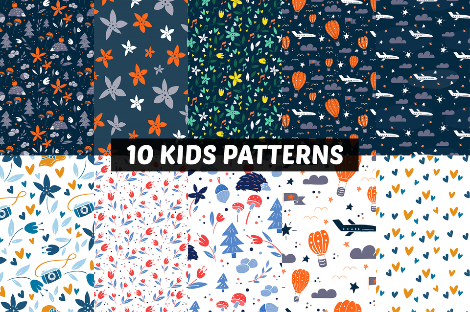 10 Colorful Kids Patterns, Fun Playful Vector Patterns, Seamless ...