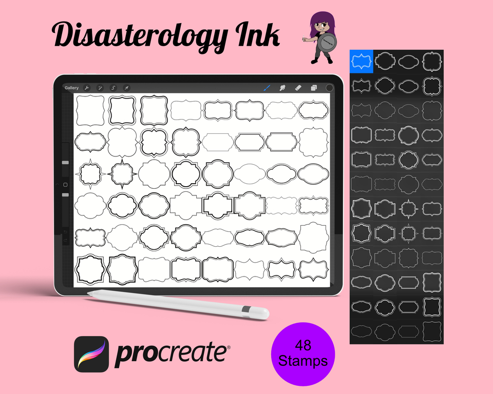 Label Frames Set 1 Procreate Brush Stamps, 48 Label Frames