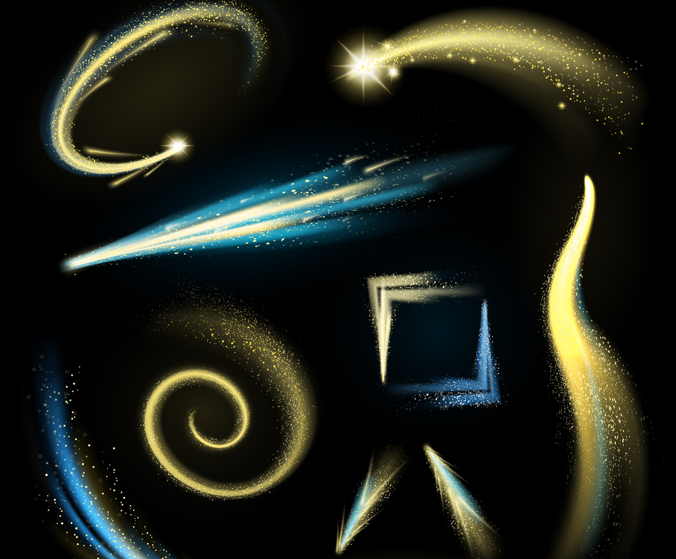 Gold glittering magic light, Abstract Shining Strokes, Glowing comets ...