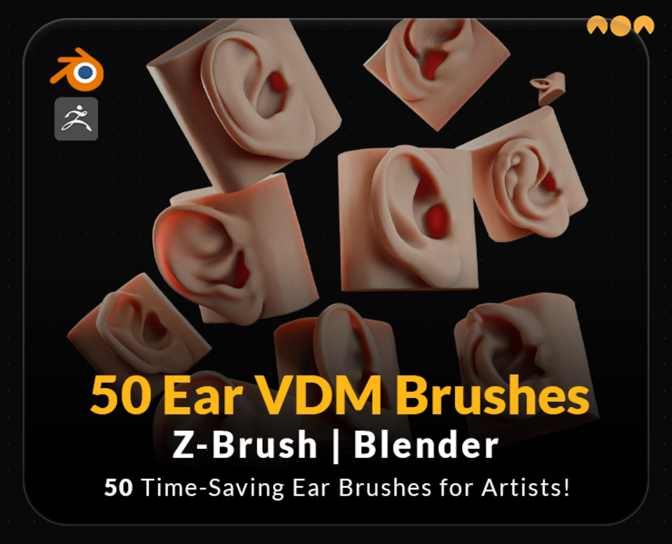 50 Ear VDM Brushes - Realistic & Stylized | Blender & Zbrush Sculpting ...