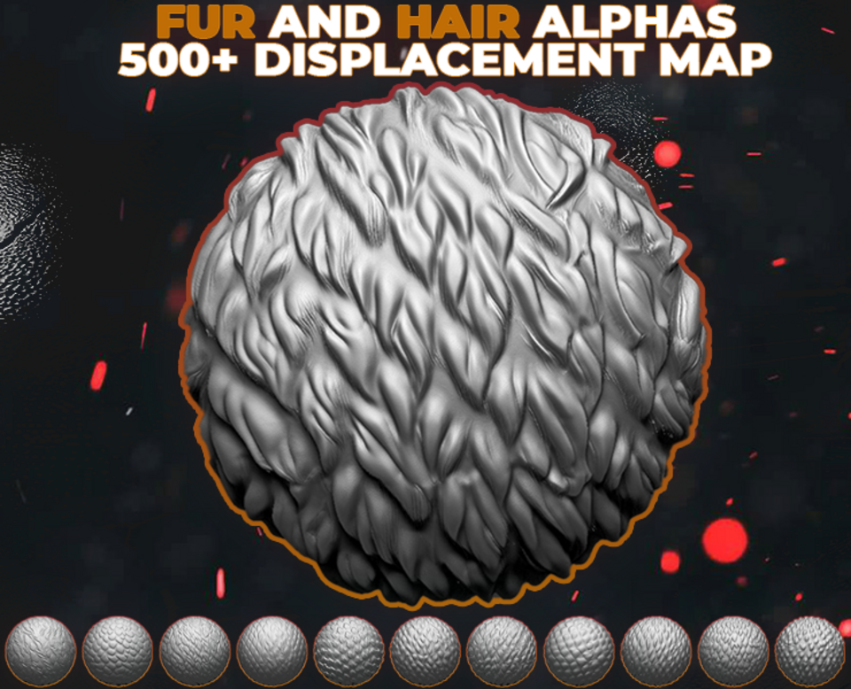 500+ Fur and Hair Alphas (Displacement Maps) for ZBrush, Blender ...