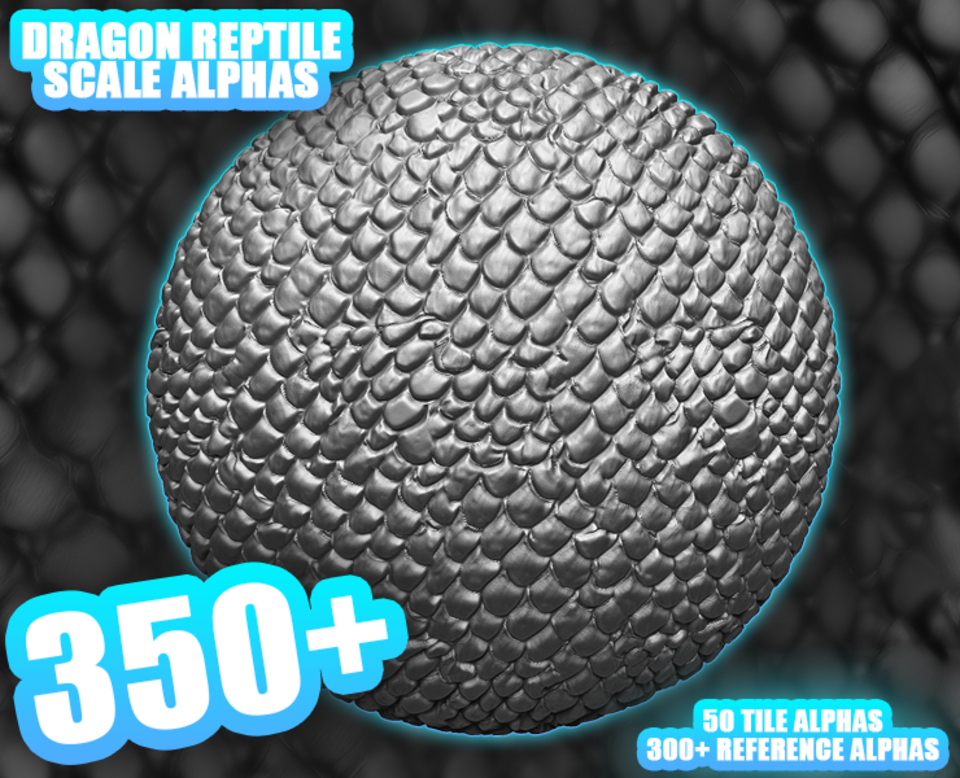 350+ Dragon (Reptile) Scales Alphas for ZBrush, Blender (50 tile alphas ...