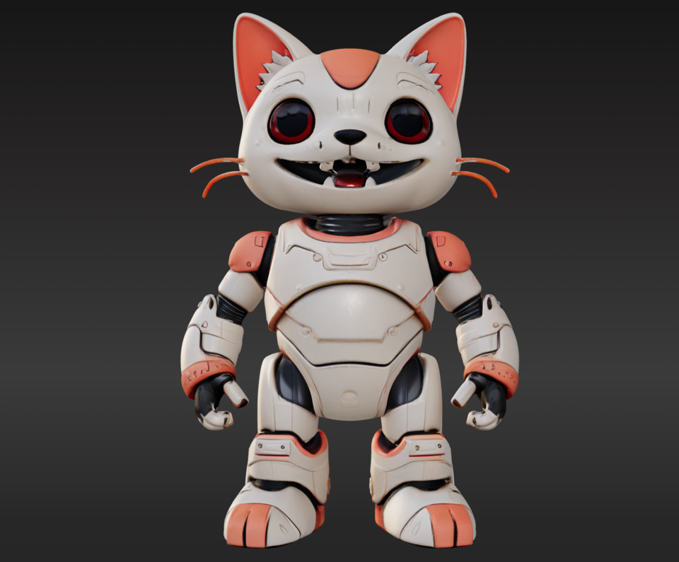 3D Model of Cute Robo Cat – Animated and Printable