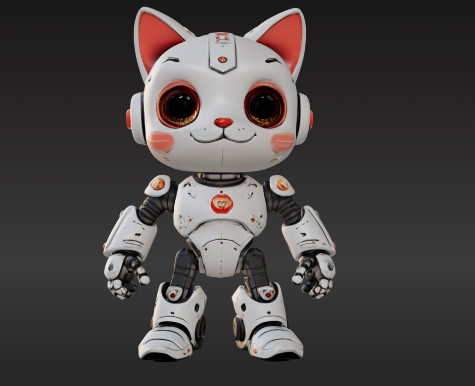 3D Model of Cute Robo Cat - Animated and Printable 3D print model