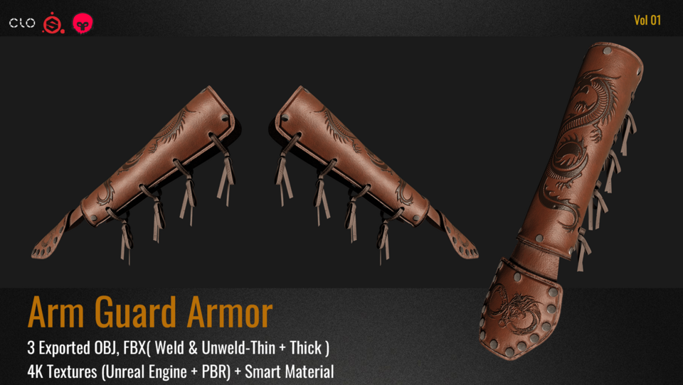 Woman's Arm Guard Armor PACK (VOL.01). Marvelous Designer/Clo3D project ...