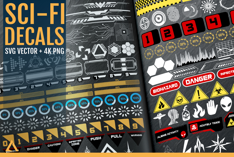 300 SCI-Fi Decals (SVG + PNG)