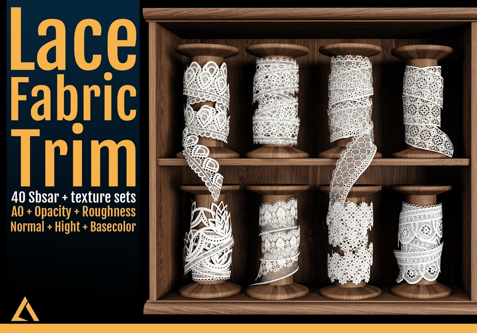 40 Lace Fabric Trim Materials SBSAR + Textures - VOL01