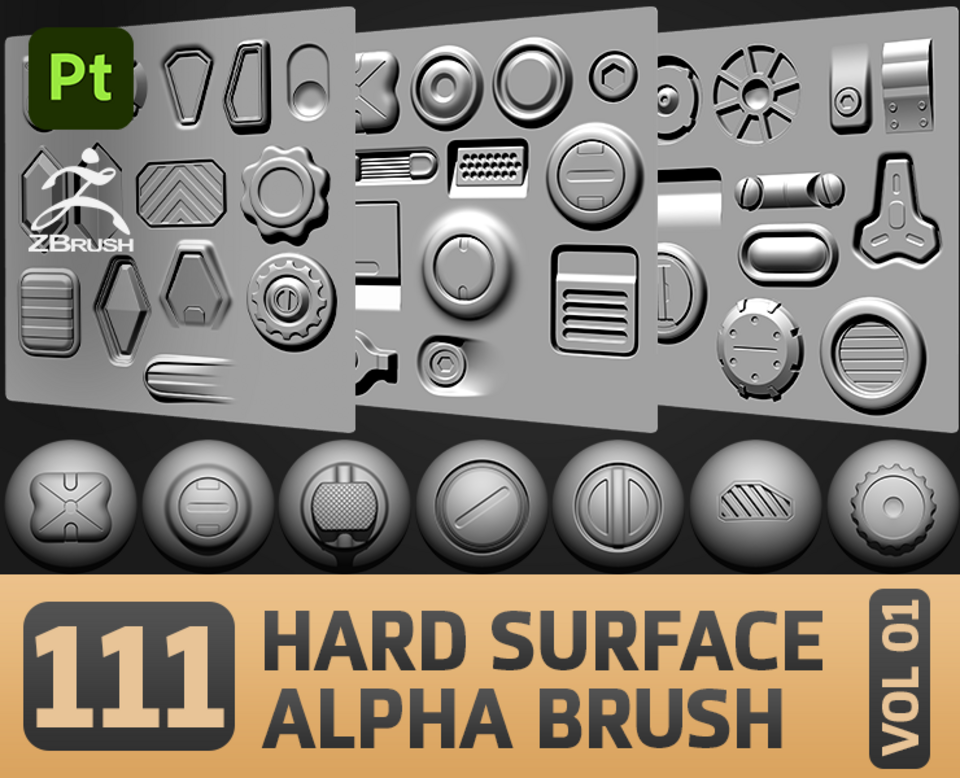 111 Hard Surface Alpha Brush VOL01 - HardSurface Library VOL02