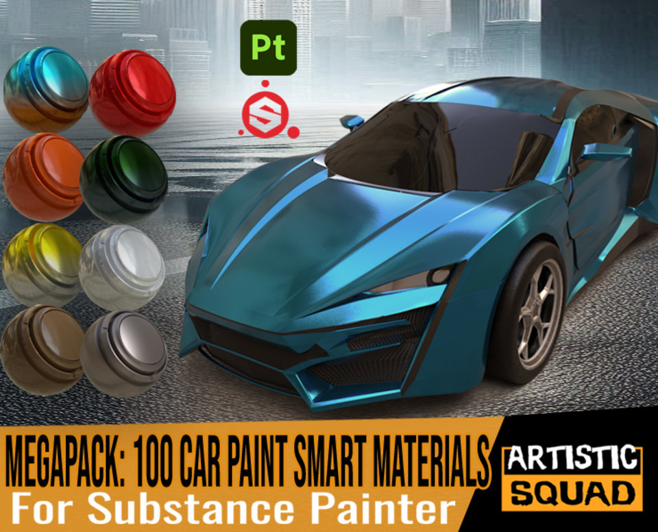 Megapack: 100 Car Paint smart materials for Substance Painter