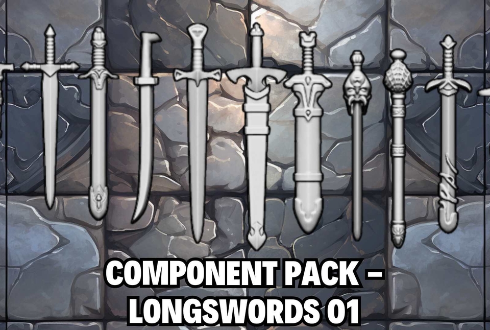 Component Pack - Longswords 01 - 32mm scale swords for 3D printing