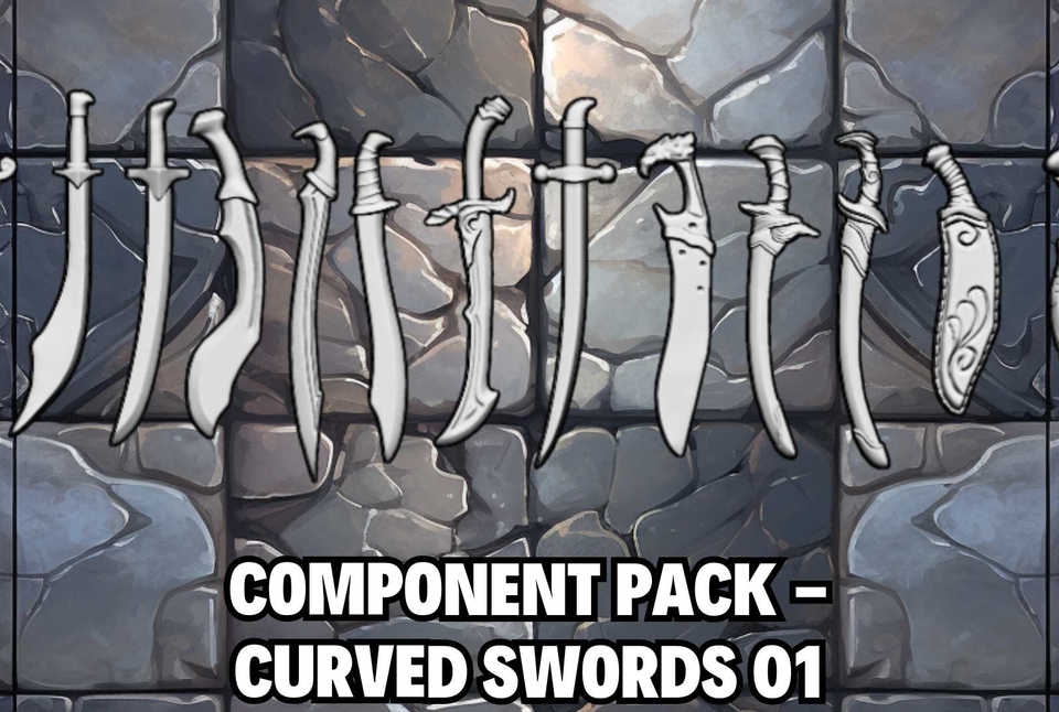 Component Pack - Curved Swords 01 - 32mm scale swords for 3D printing