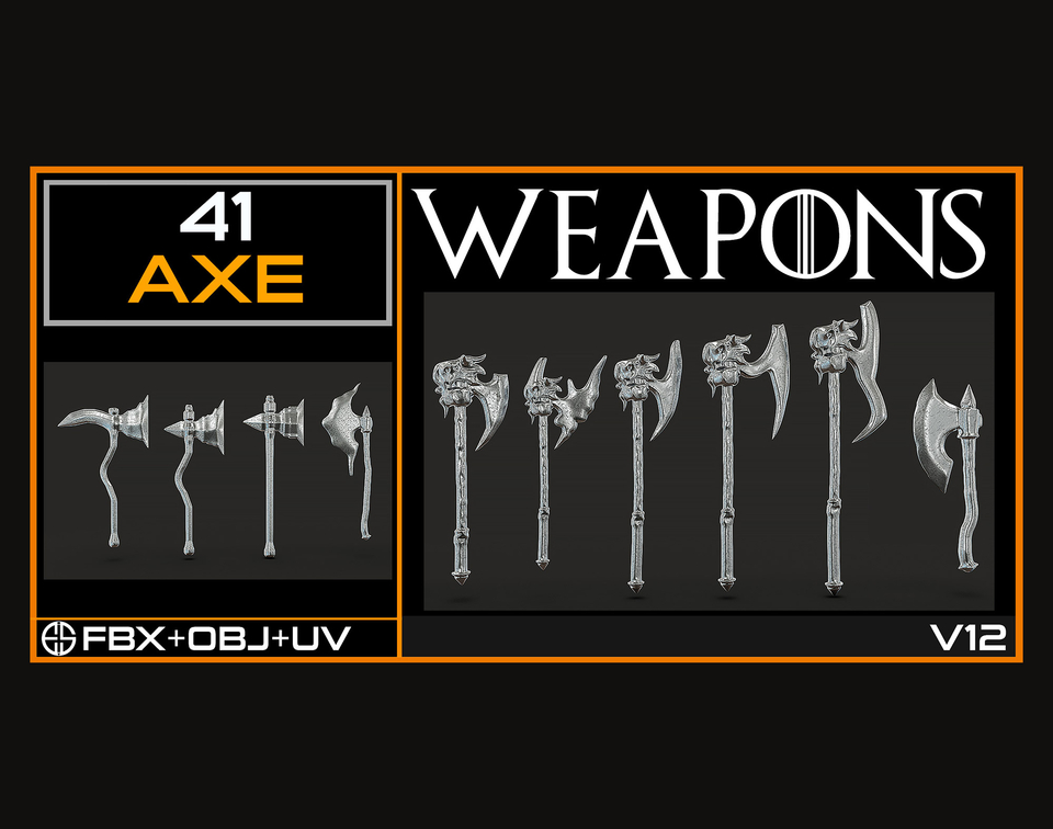 41 Models Of Weapons - Cold Weapons-Axe Base Mesh - 3D Model And UV-Vol 12