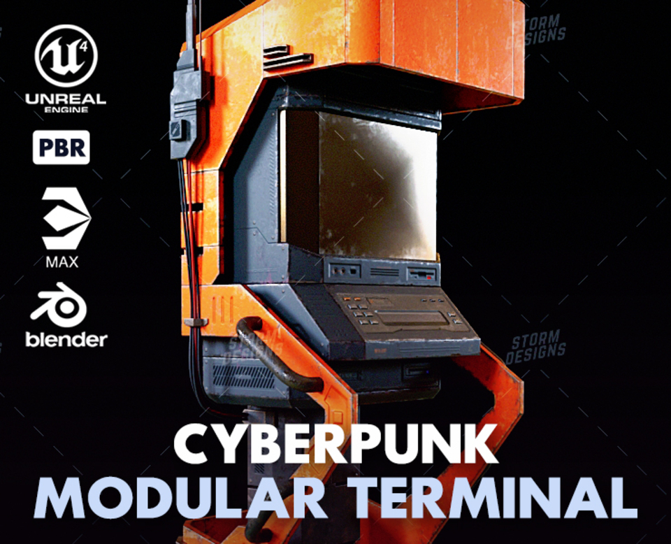 Cyberpunk ATM Modular Terminal Computer Low Poly 3D PBR UE5